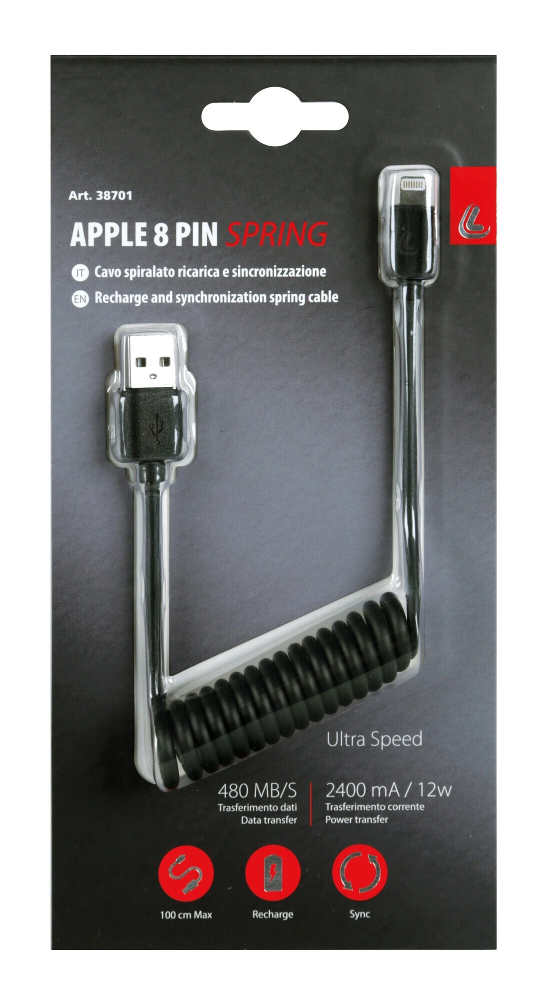 Cavo da Usb a Apple 8 Pin a spirale 100 cm nero acquista da OBI