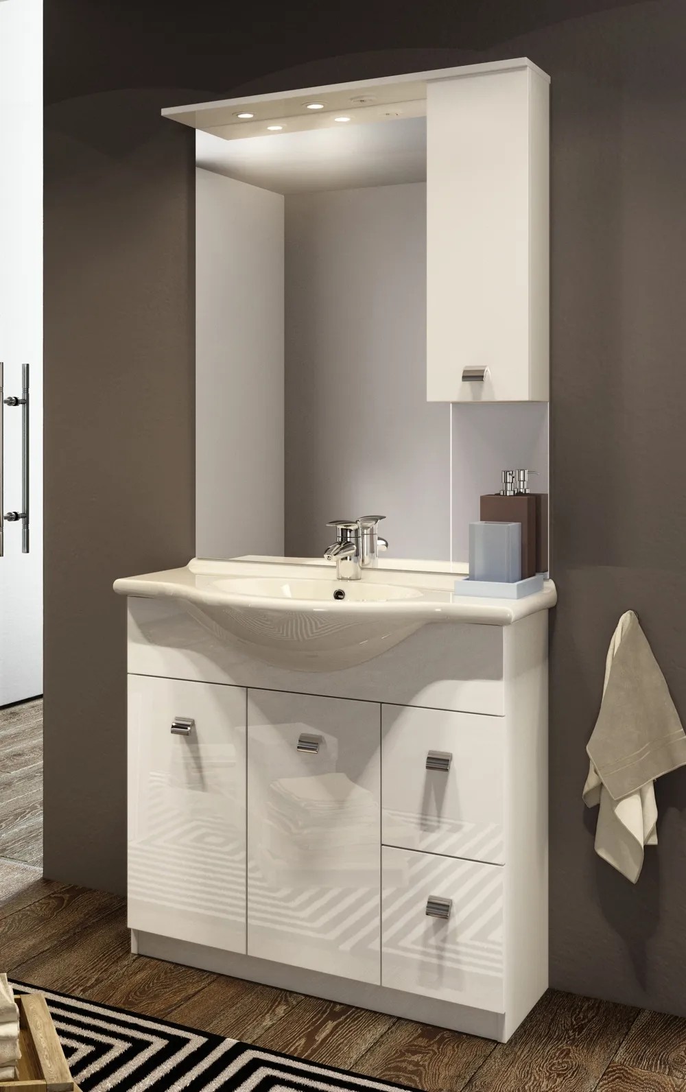 Mobile bagno composizione con appoggio a terra 85x52x190 cm bianco ...