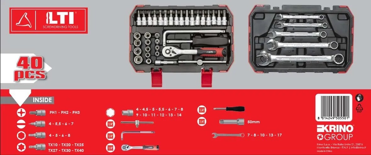 Set bussole e accessori 1/4" Krino con chiavi combinate in valigetta 40 ...