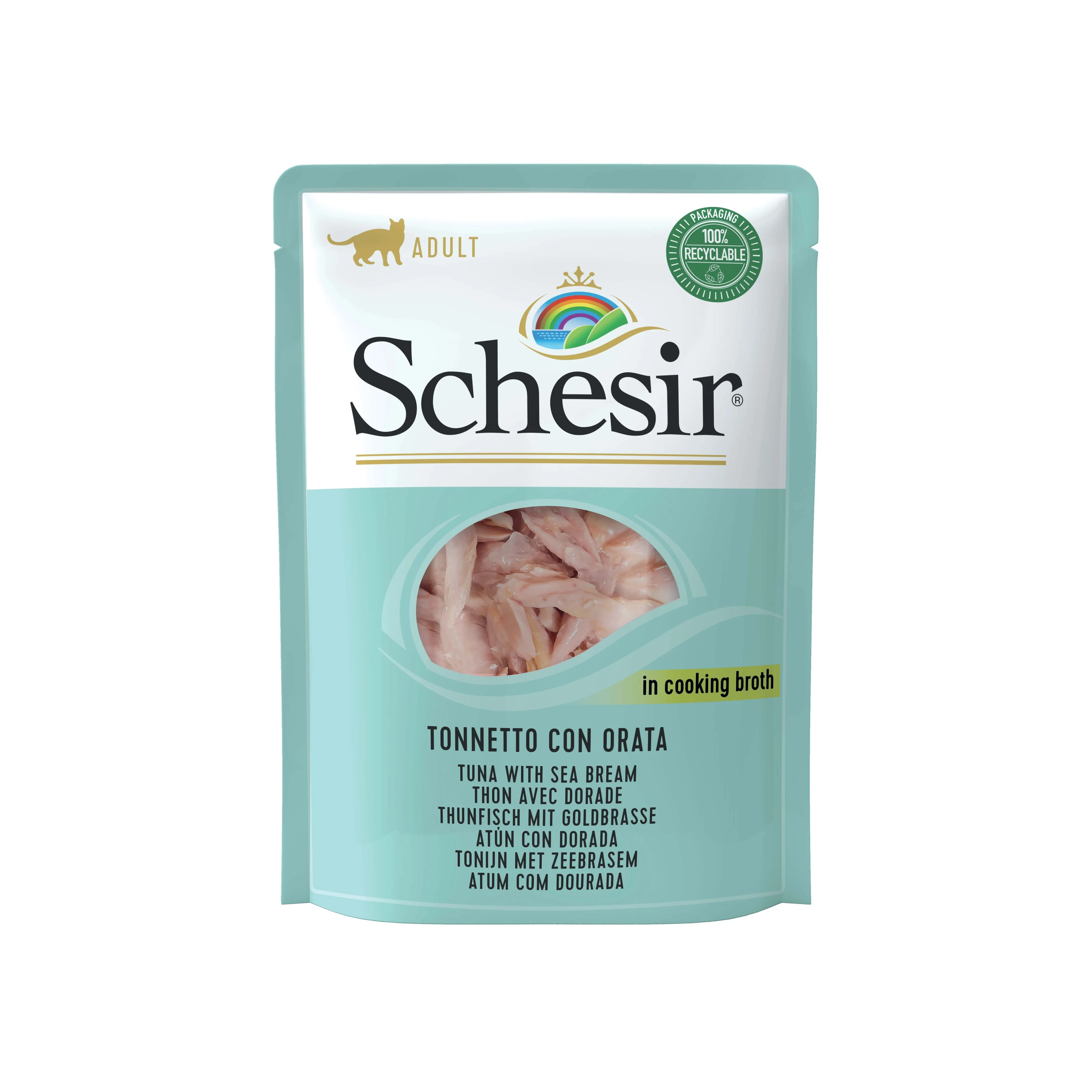 Cibo umido per gatto Schesir Tonnetto con orata in brodo busta 70 g | OBI