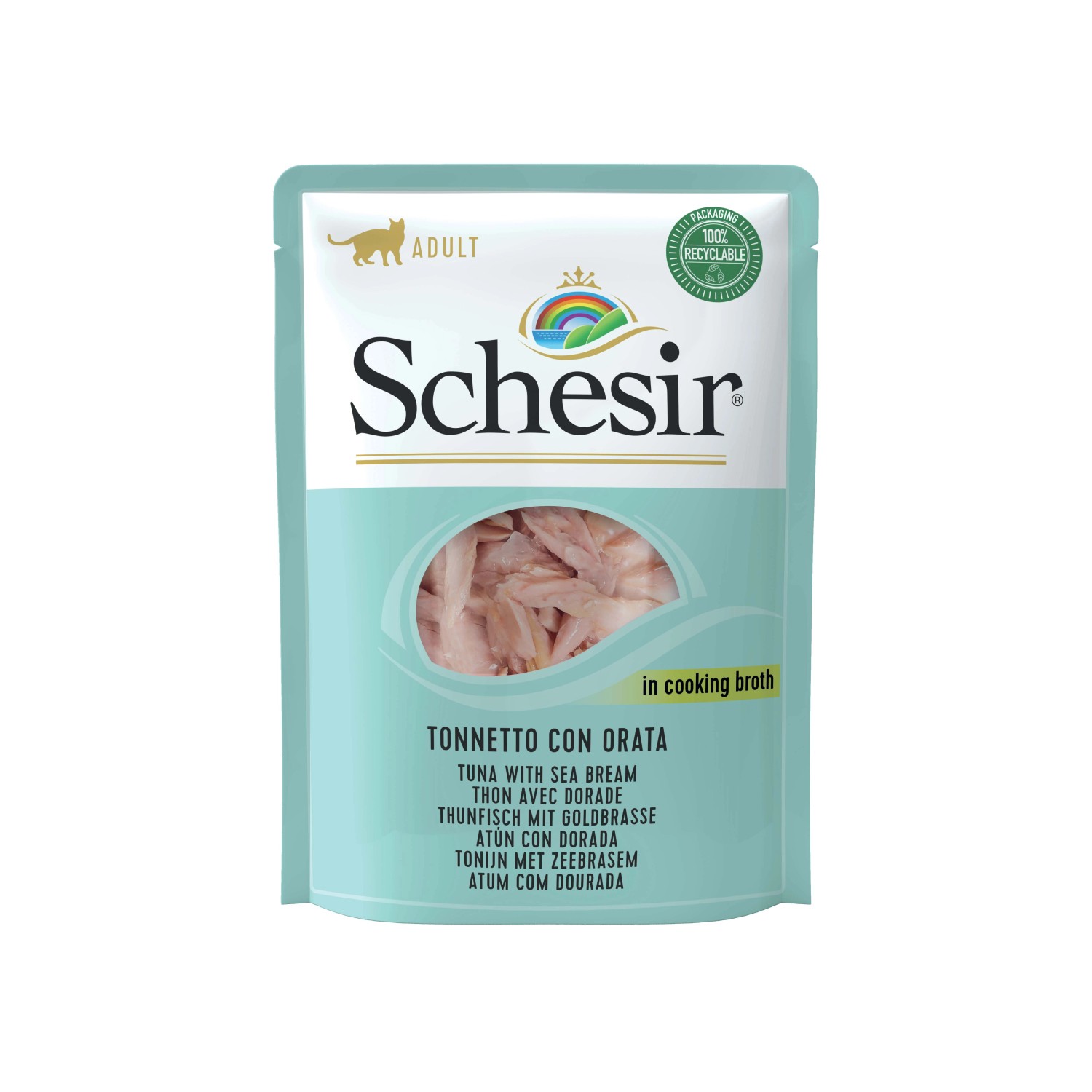 Cibo umido per gatto Schesir Tonnetto con orata in brodo busta 70 g | OBI