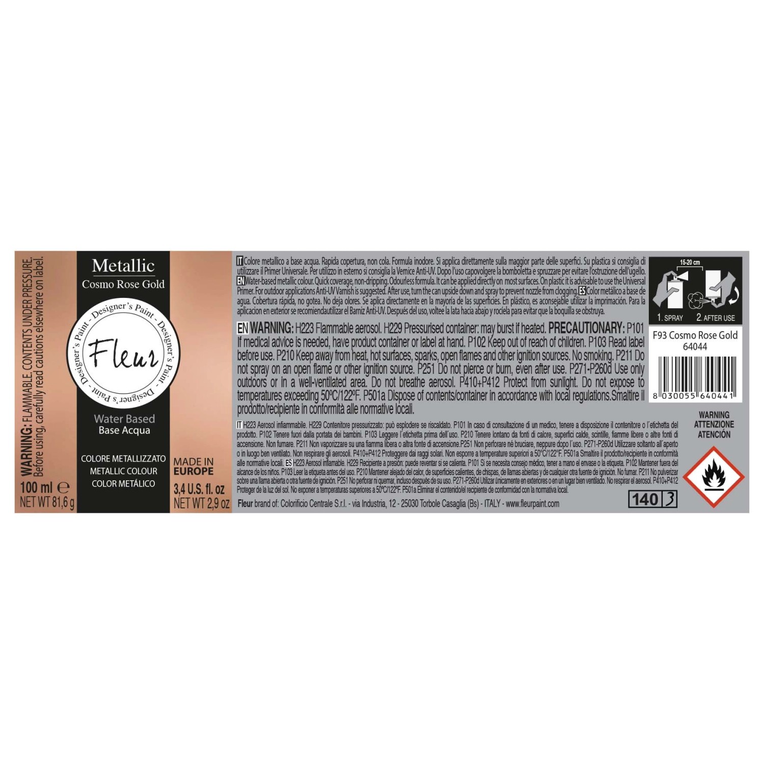 Colore metallizzato spray Fleur F93 Cosmo Rose Gold 100 ml | OBI