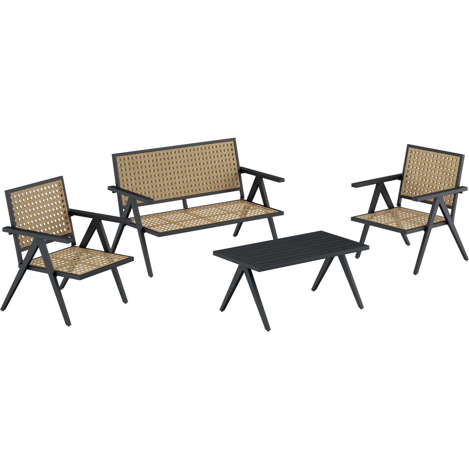 Salotto da giardino Caddoa in acciaio e rattan antracite 4 posti ...