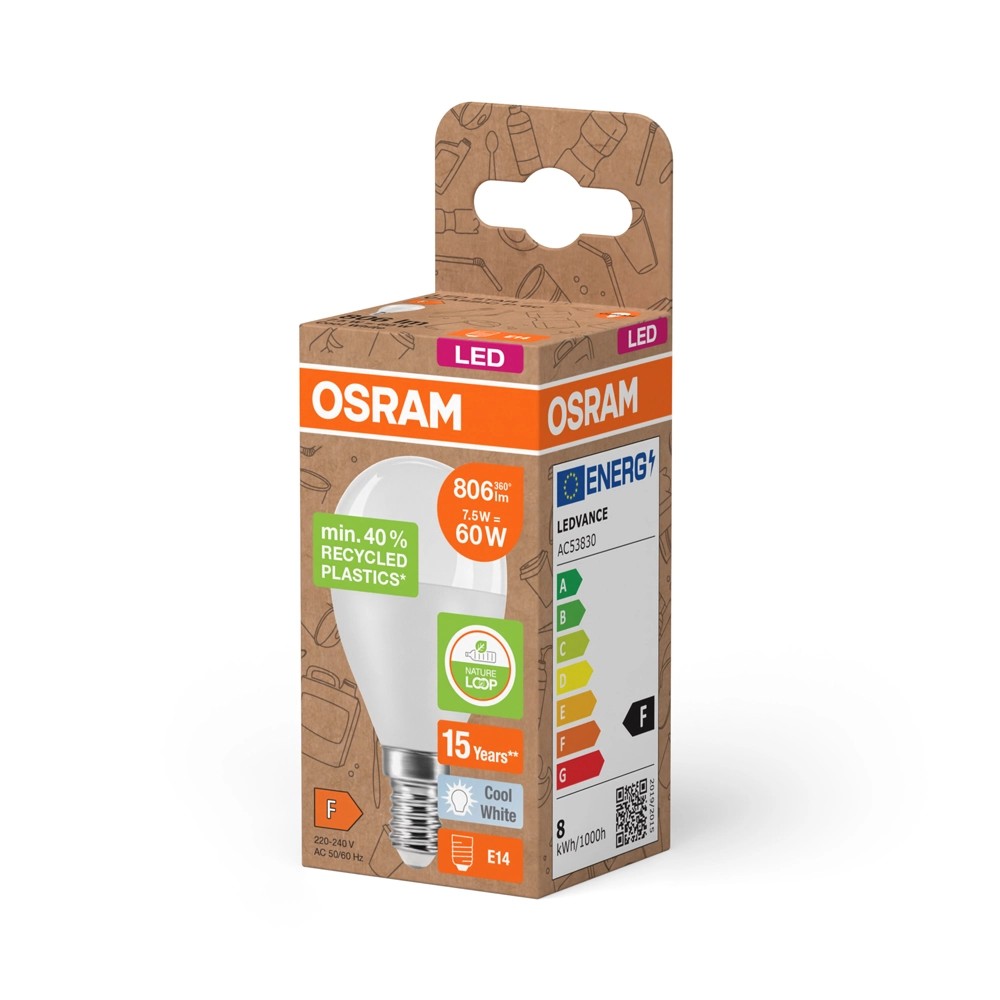 Lampadina LED C E14 forma a sfera Osram 806lm bianco opaco 4000K | OBI