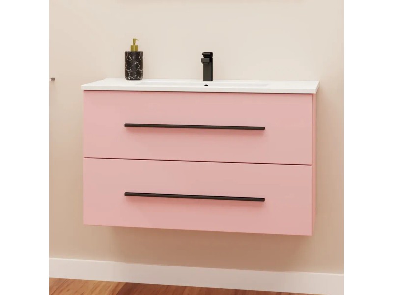 Mobile bagno base sospesa Mary 2 cassetti lavabo in ceramica 91x46 cm ...