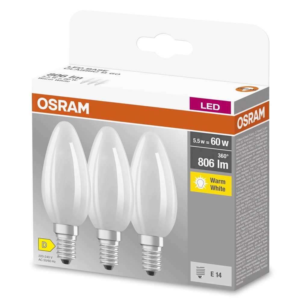 Lampadine LED E14 forma a candela Osram 806lm bianco opaco 3 pz 2700K acquista da OBI