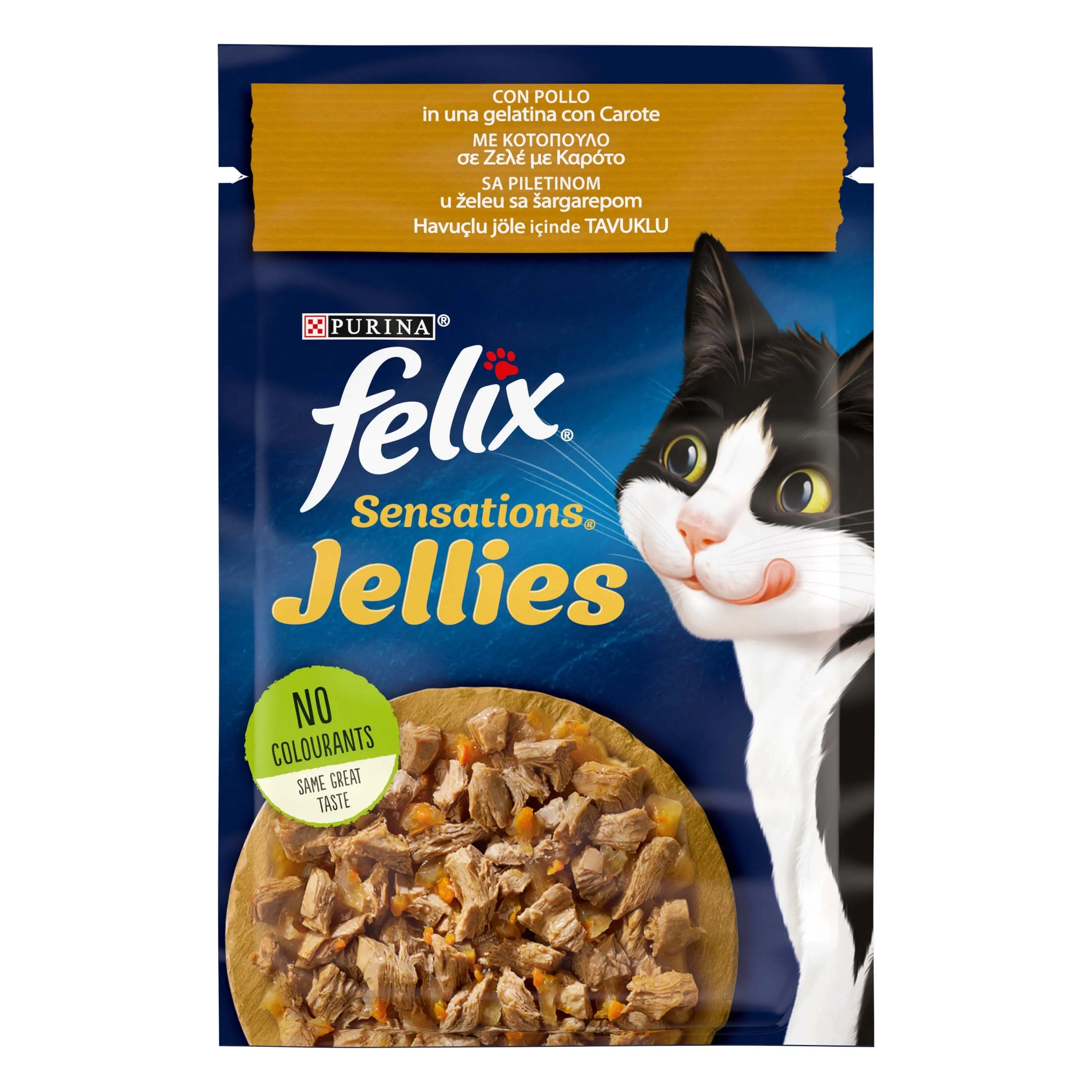 Cibo umido per gatti Felix Sensations Jellies con pollo con carote 85 g | OBI