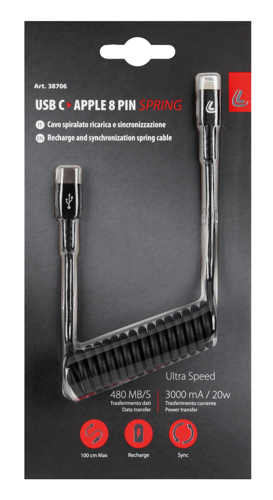 Cavo da Usb Type-C a Apple 8 Pin a spirale 100 cm nero acquista da OBI