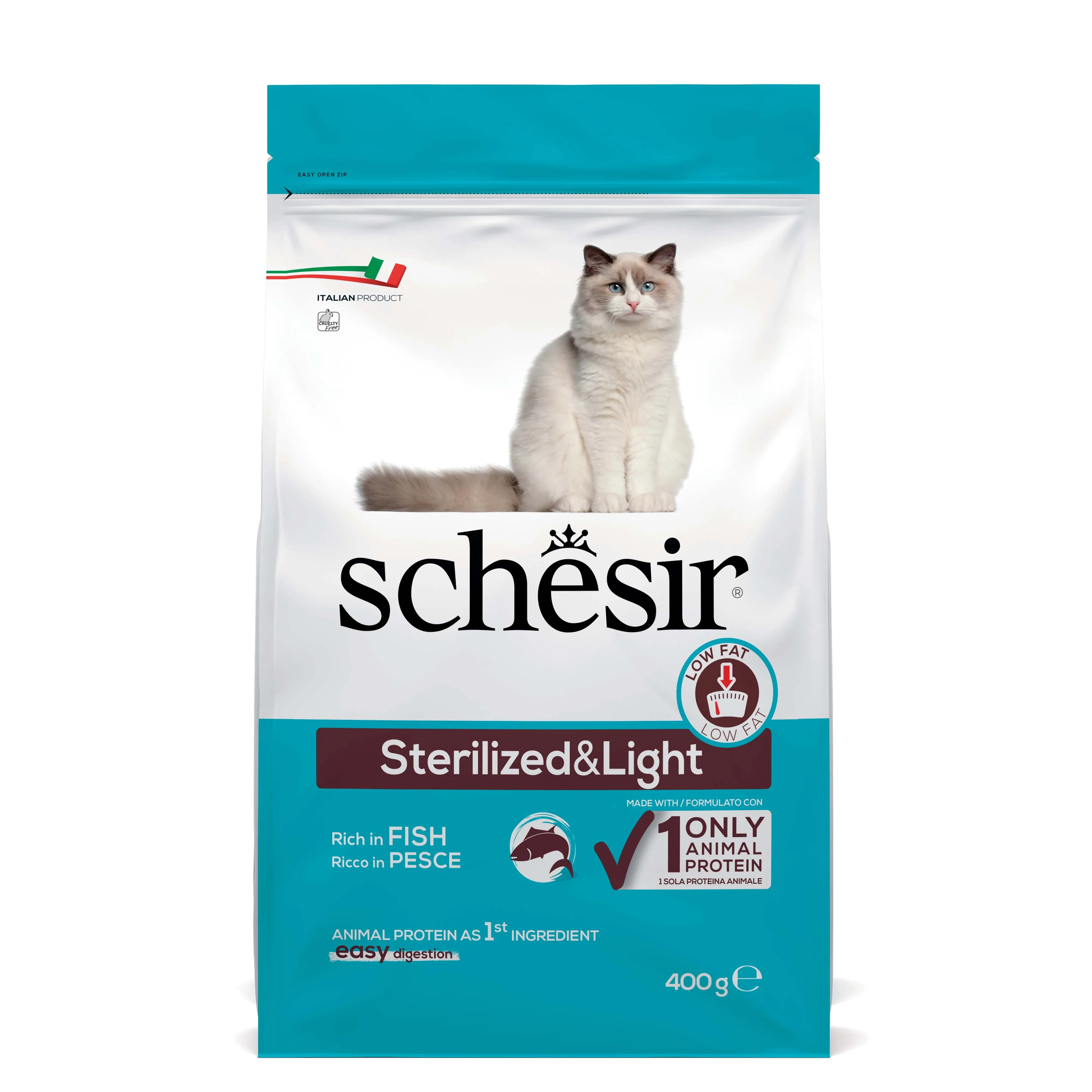 Croccantini per gatto Schesir Sterilized & Light ricco in pesce 400 g | OBI