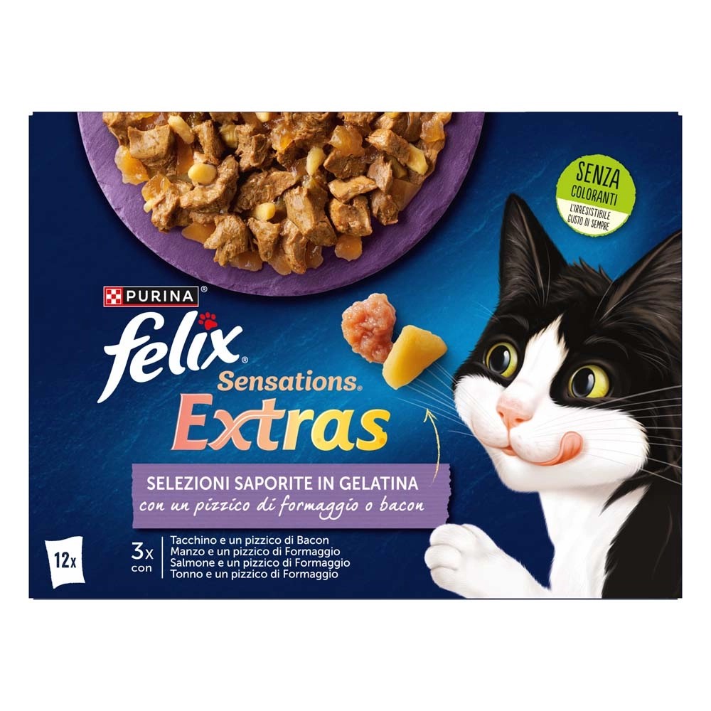 Cibo umido per gatti FELIX® Sensations Extras salmone e formaggio 12x85 ...