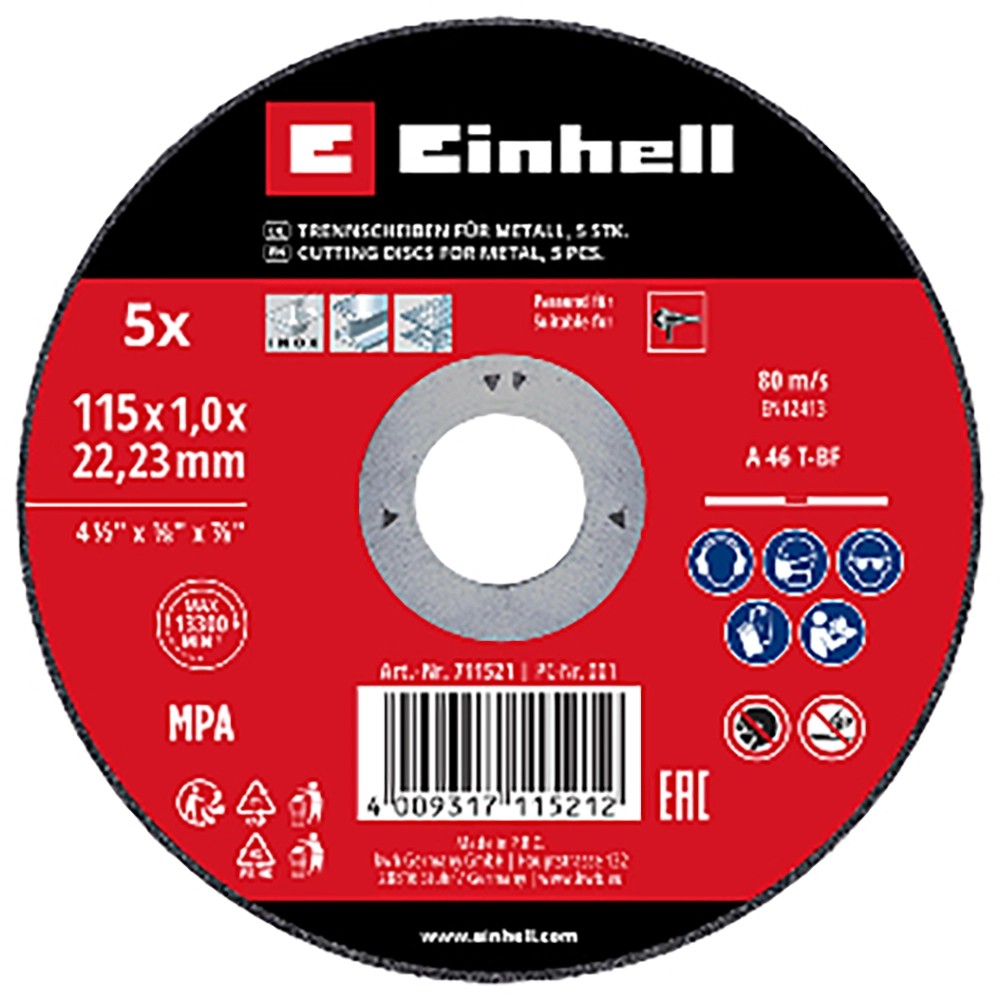 Set di dischi da taglio sottili Einhell 115 mm acciaio inox-metallo ...