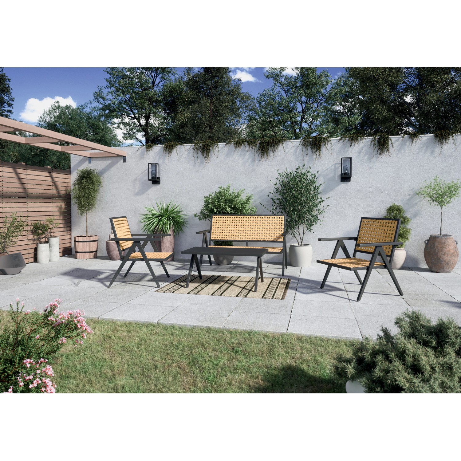 Salotto da giardino Caddoa in acciaio e rattan antracite 4 posti ...