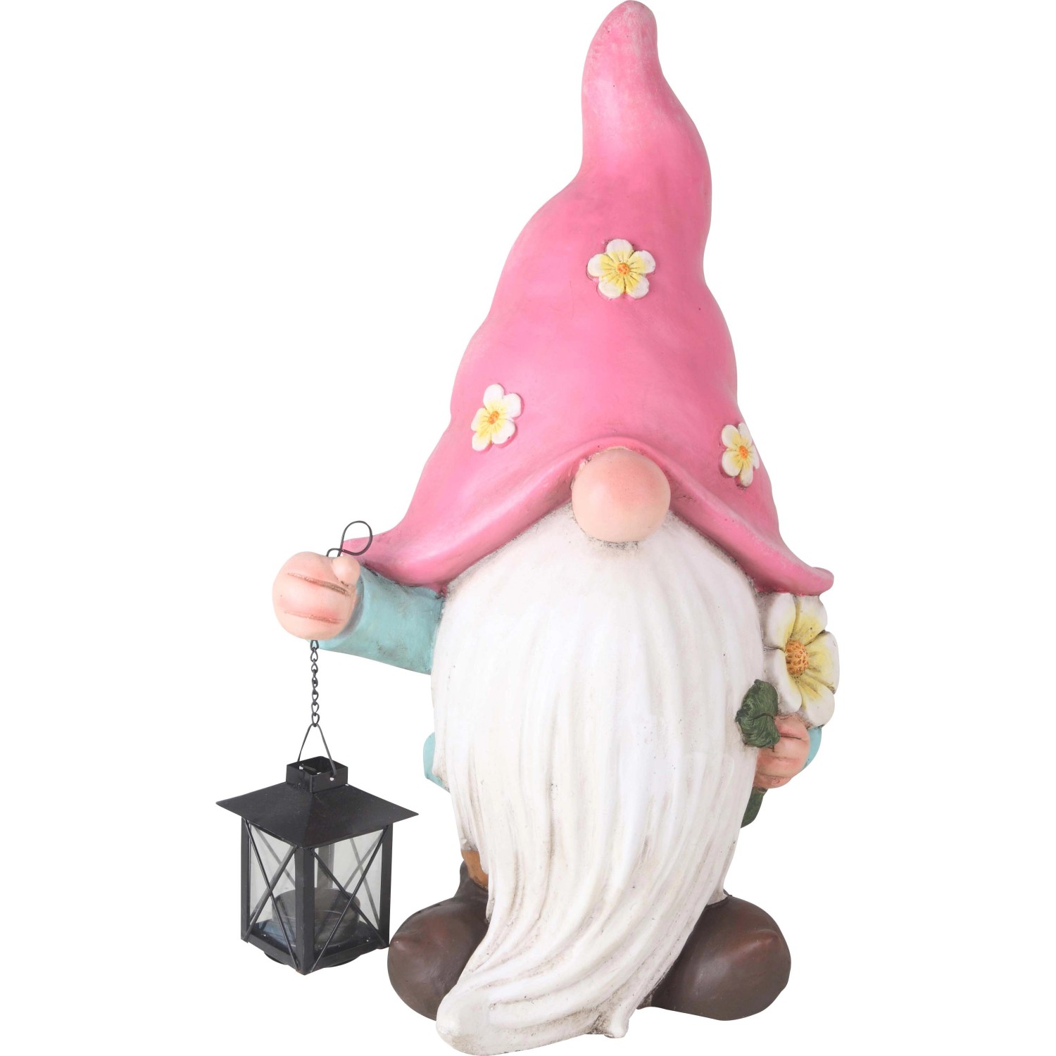 Decoro giardino Nano con cappello rosa e lanterna acquista da OBI