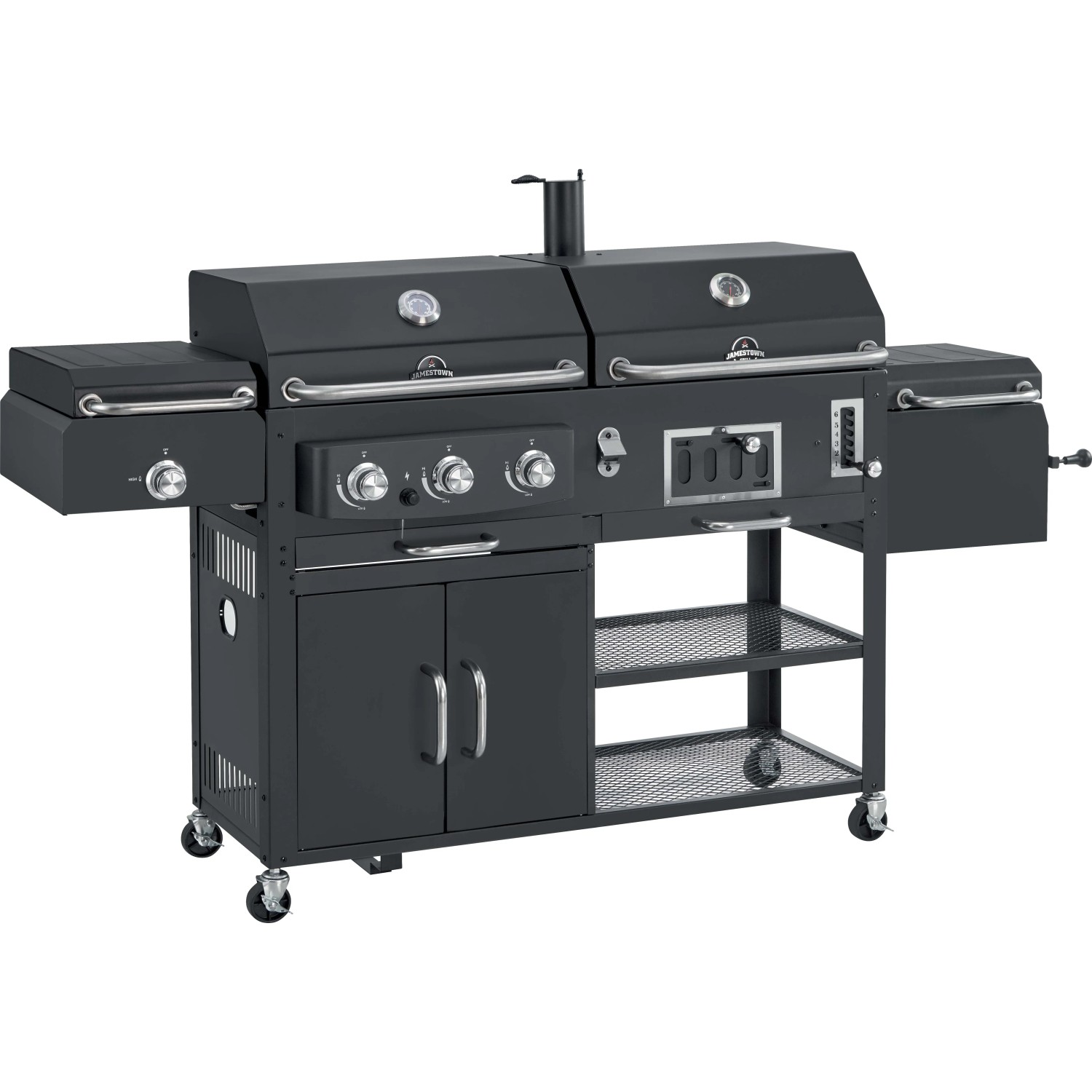 Barbecue a gas e carbonella Jamestown Drake nero con affumicatore ...