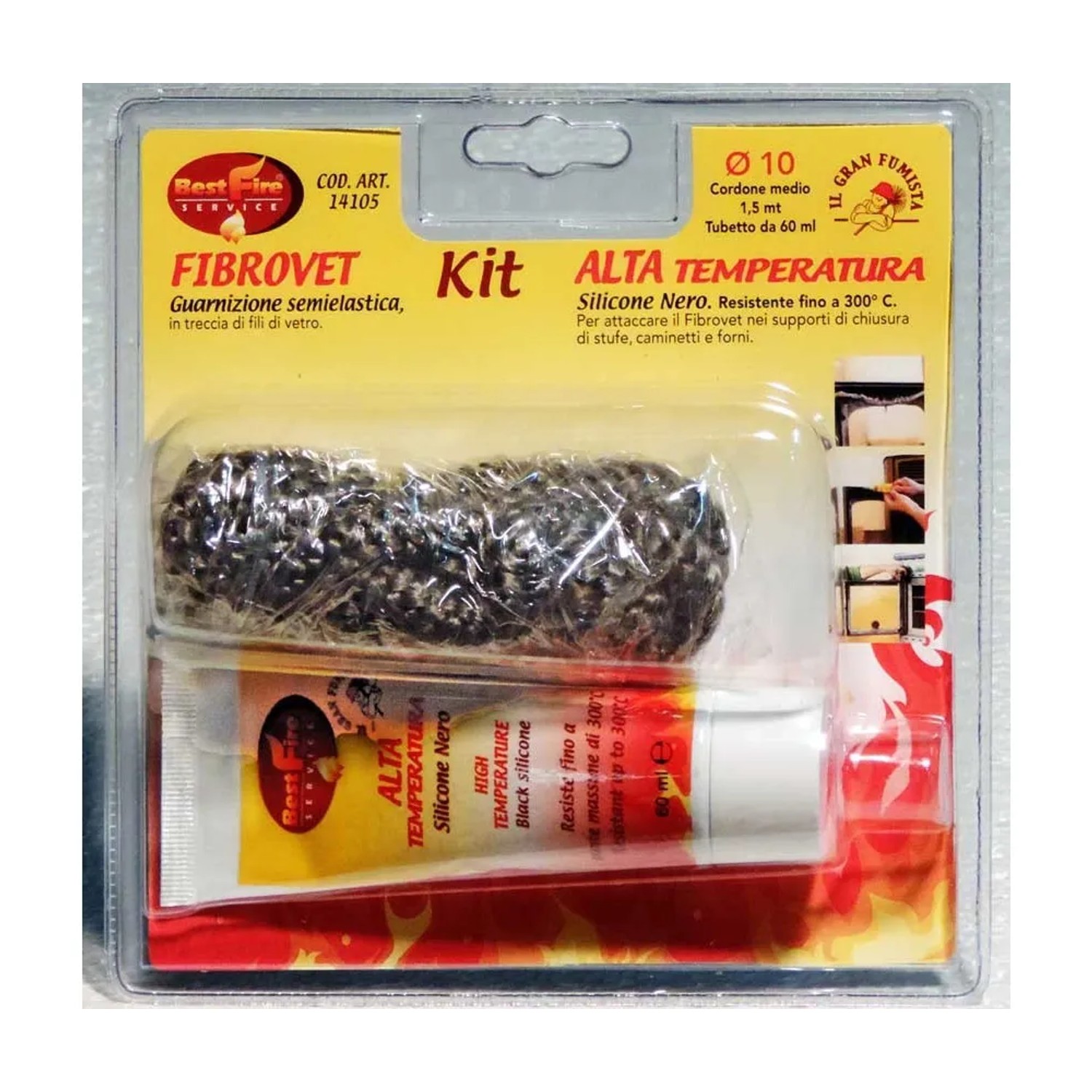 Silicone alta temperatura nero con treccia fili di vetro Ø 10 mm ...