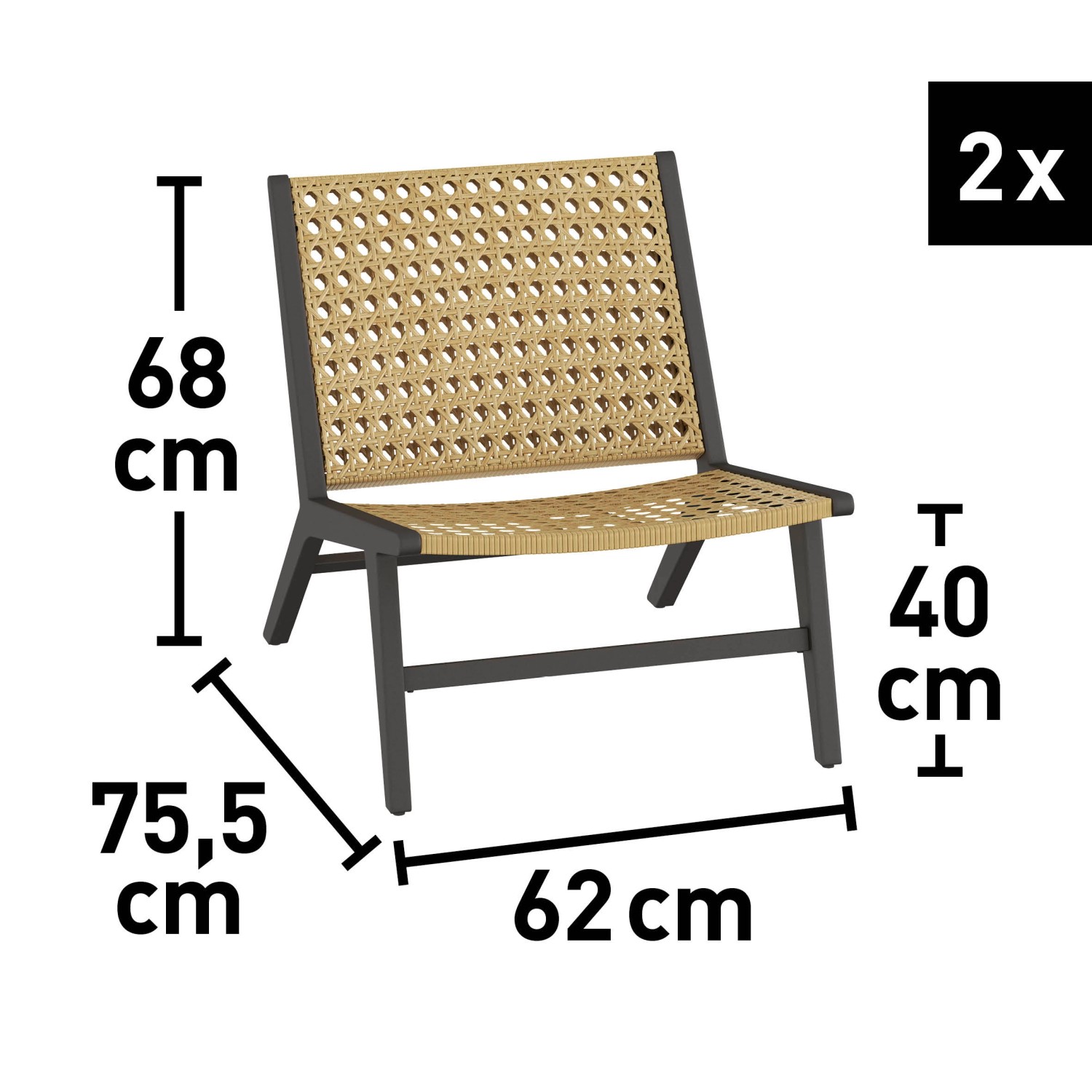Tavolino e sedie da esterno Caddoa in acciaio e rattan 2 posti | OBI