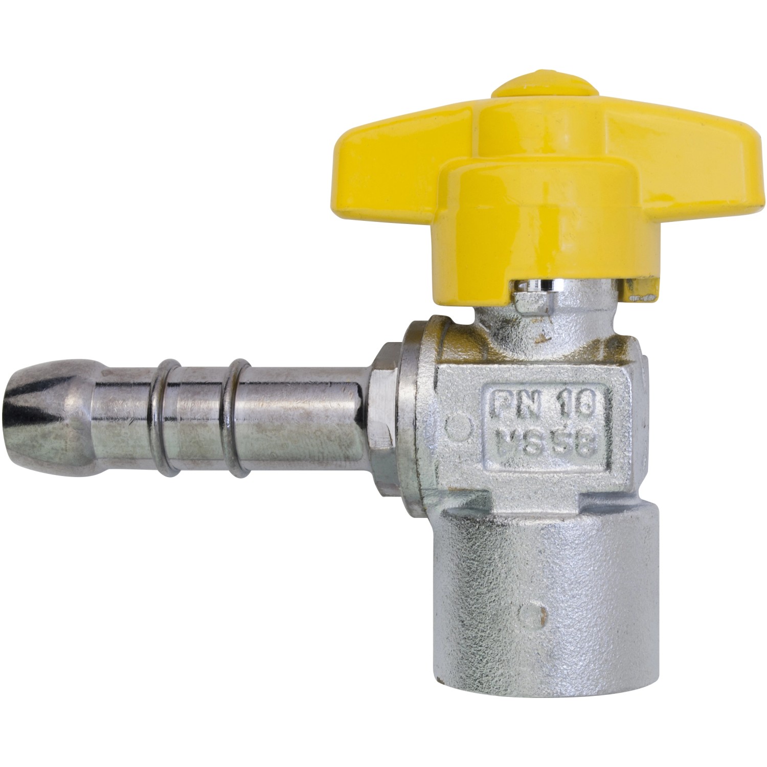 Rubinetto a sfera per gas metano a squadra 1/2" F con portagomma ...