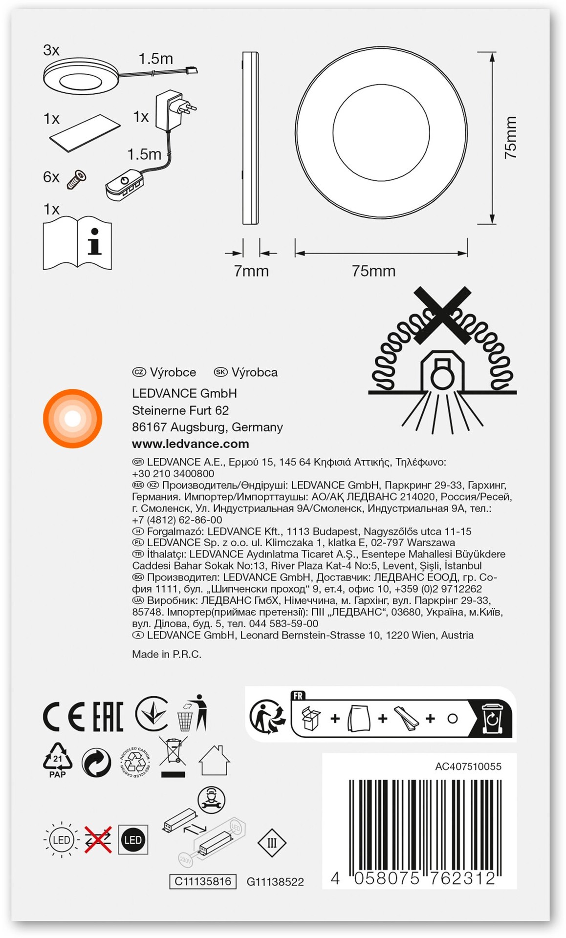 Sottopensile LED cucina Ledvance Spot Magnet 8 W 690 lm 3000 K Ø 7,5 cm ...