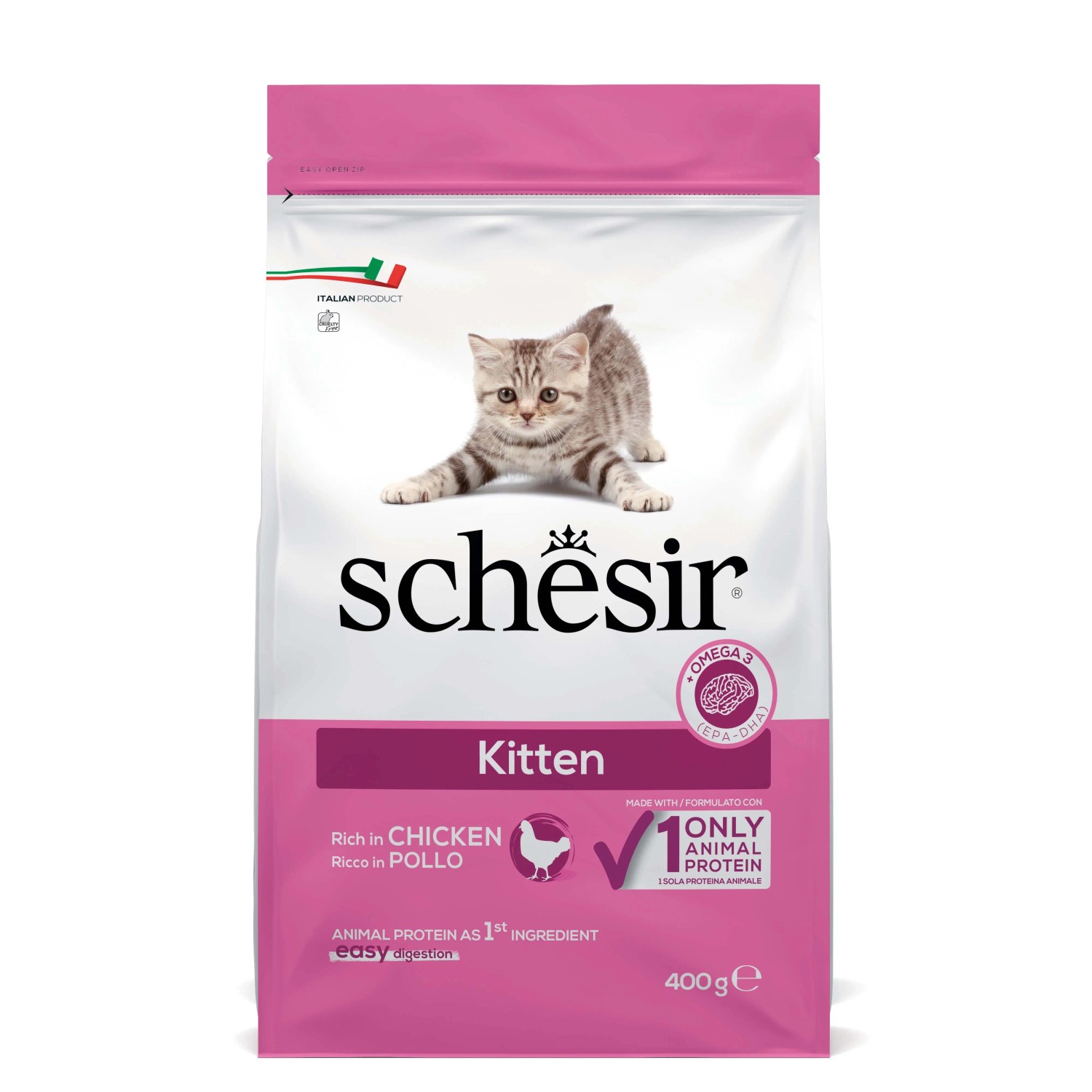 Croccantini per gatto Schesir Kitten ricco in pollo 400 g | OBI