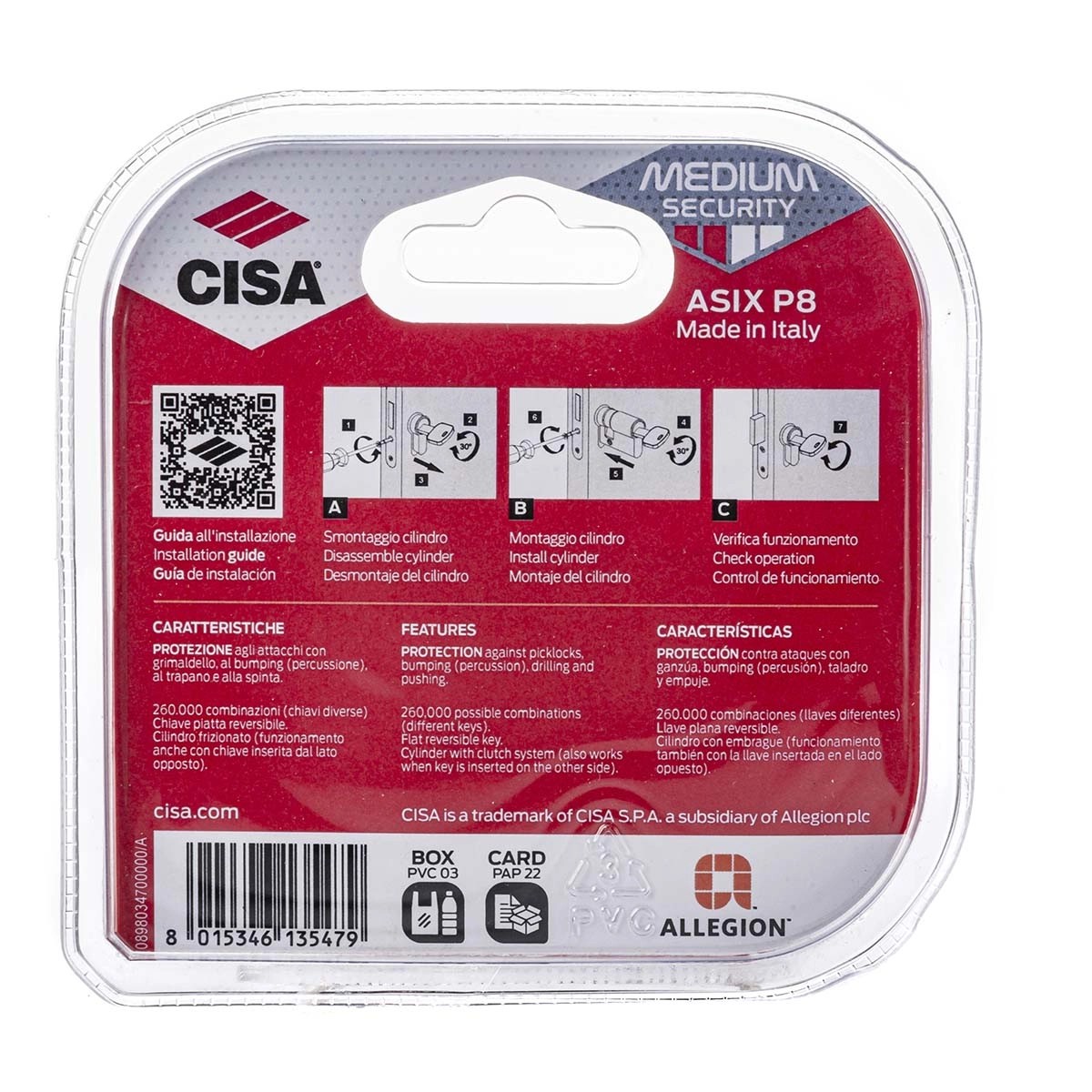 Cilindro europeo di sicurezza Cisa Asix P8 misura 35/50 mm | OBI