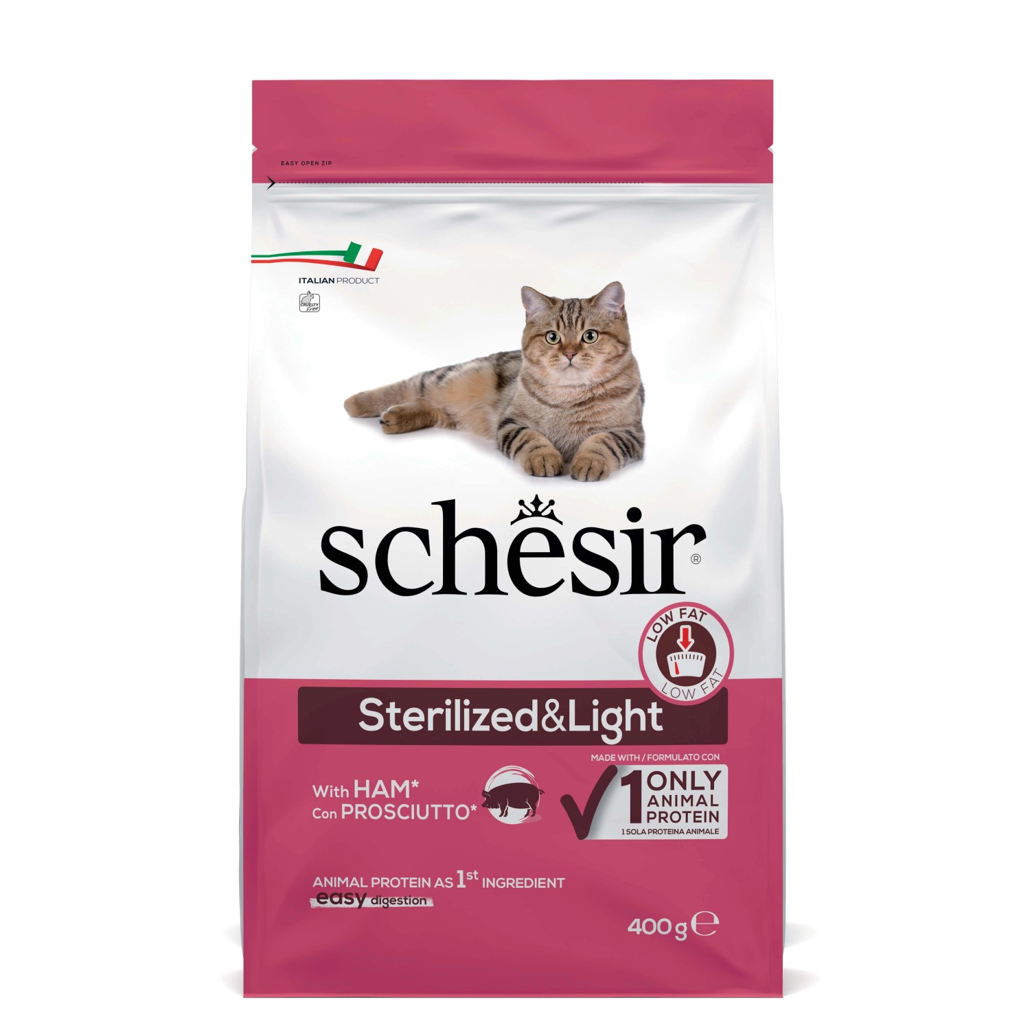 Croccantini per gatto Schesir Sterilized & Light con prosciutto 400 g | OBI