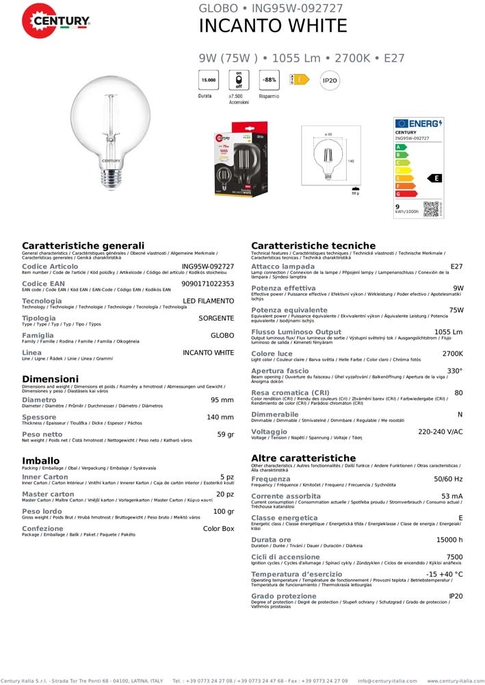 Lampadina LED E27 a globo G95 1055 lm bianco caldo acquista da OBI