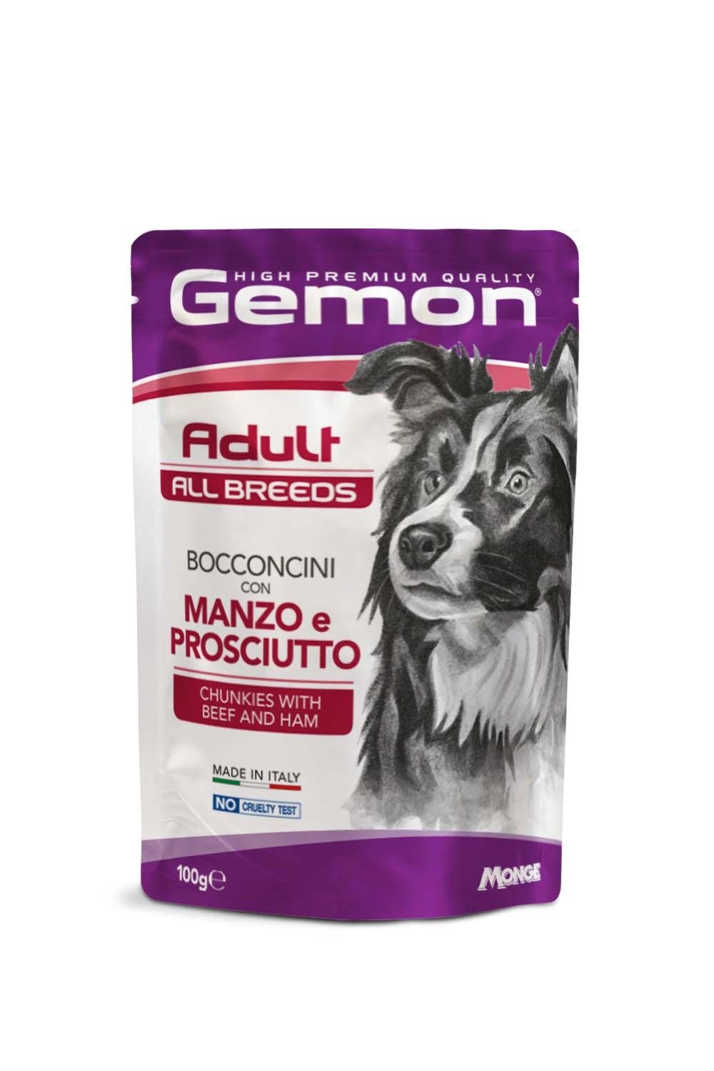 Cibo umido per cani Monge Gemon Bocconcini manzo e prosciutto 100 g | OBI