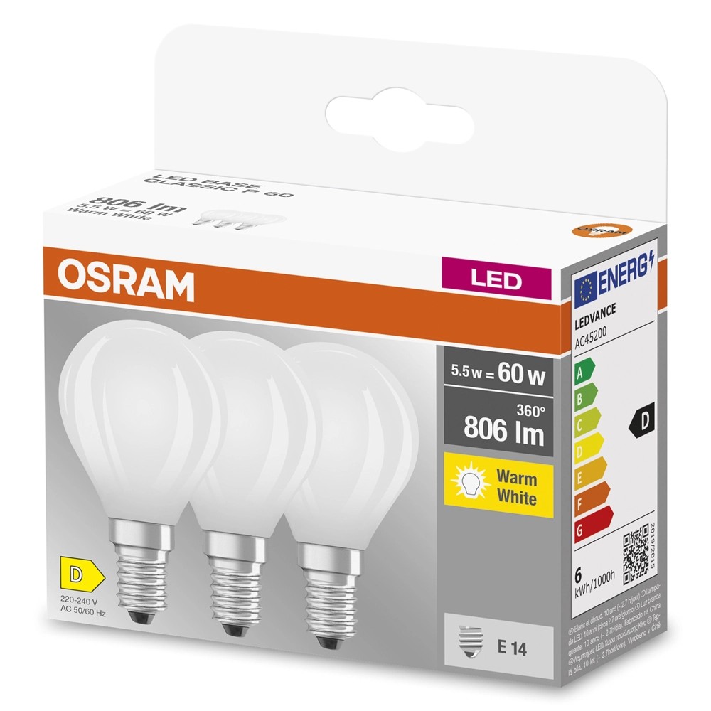 Lampadine LED E14 forma a sfera Osram 806lm bianco opaco 3 pz 2700K acquista da OBI