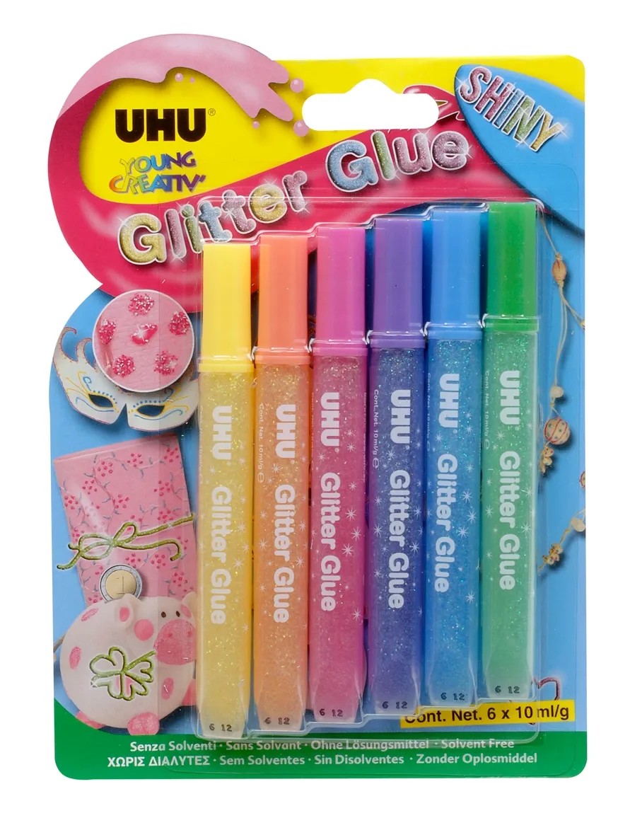 Colla glitterata UHU Glitter Glue Shiny colours 10 ml 6 pz | OBI