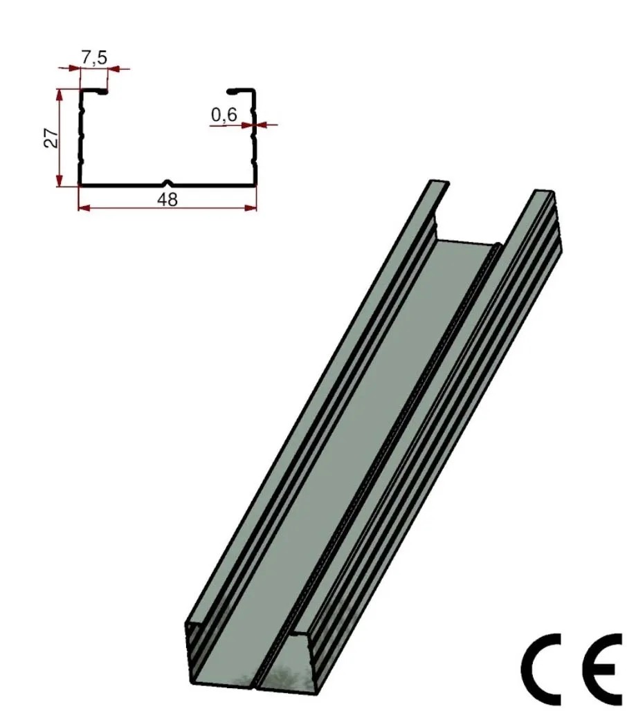 Profilo montante a C in acciaio zincato 50/27 sp 6/10 L 3 m grigio ...